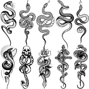 Goromon 10 Sheets Realistic Snake Temporary Tattoos For Women Men Forearm Arm Sexy 3D Tribal Cobra Mamba Viper Serpent Tattoos Temporary Adults Kids Fake Tattoos Sticker Black Sword Rose Flower Tatoos