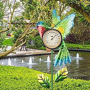 Hummingbird Outdoor Thermometers - Metal Decorative Thermometer Outdoor Wireless Garden Stake for Outside Patio Yard Lawn Decorations