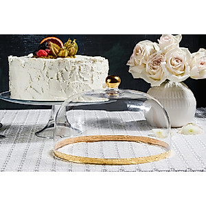 Glass - Cake Dome - with - Gold Rim - and - Gold Knob - for Cake - Fruit - Cheese - 11.75" Diameter - Made in Europe - by Barski