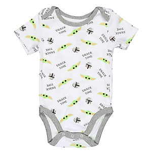 Star Wars Infant Baby The Mandalorian Snack Time Grogu Baby Yoda One Piece Romper 3 Pack (0-3 Months) Grey