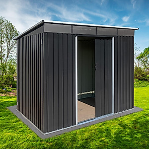 Goohome Sheds & Outdoor Storage, 8ft x6ft Outdoor Storage Shed with Design of Lockable Doors, Stable Steel Shed, Spacious Multipurpose House Garden Utility Tool Storage Shed for Backyard, Lawn