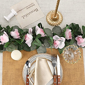 COCOBOO 2 Pack(16ft) Pink Rose Garland Artificial Flowers Garlands for Room Décor, Pink Flower Vines for Wedding Party Garden Decoration Roses Artificial Garland for Bedroom Aesthetic (Pink)