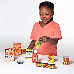 Melissa & Doug Wooden Pantry Products Play Food Set (9 pcs) - Pretend Play Kitchen Accessories, Wooden Play Grocery Sets For Kids Ages 3+