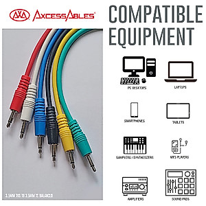 AxcessAbles 1/8 inch (3.5mm) TS to 1/8 inch (3.5mm) TS Unbalanced Mono Patch Cables | Modular Synth Cables | TS Aux Cords| Eurorack Audio Cables | 3.5mm TS Aux Cords 6 Pack (3ft)