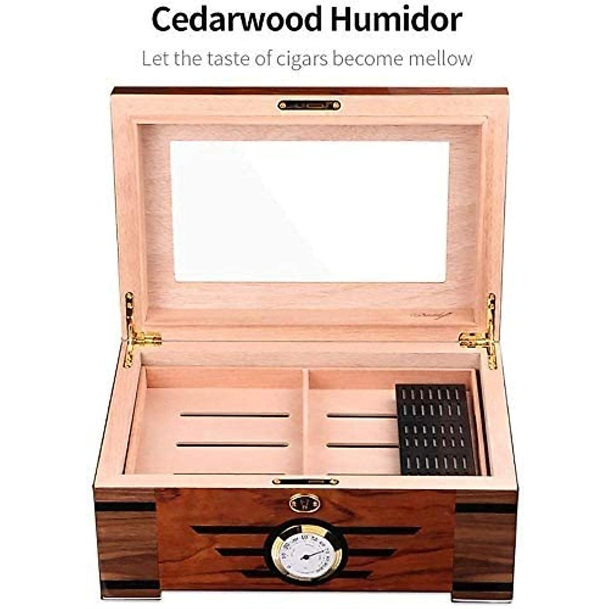 MYSGYH YANGPIN- Cigar Humidor Box with Hygrometer and Humidifier, Crude Wood Desktop Cigar Cases Decorative Box BMZDXJG-0