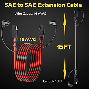SUNAPEX 15Feet SAE Extension Cable 16AWG SAE to SAE Quick Disconnect Wire Harness Solar Panel SAE Plug 15FT(16AWG)