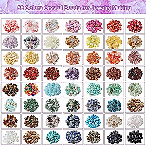 Quefe 1800pcs 56 Colors Crystal Beads, Ring Making Kit, Gemstone Chip Beads Irregular Natural Stone with Jewelry Making Supplies for DIY Craft Bracelet Necklace Earrings, Craft Gifts