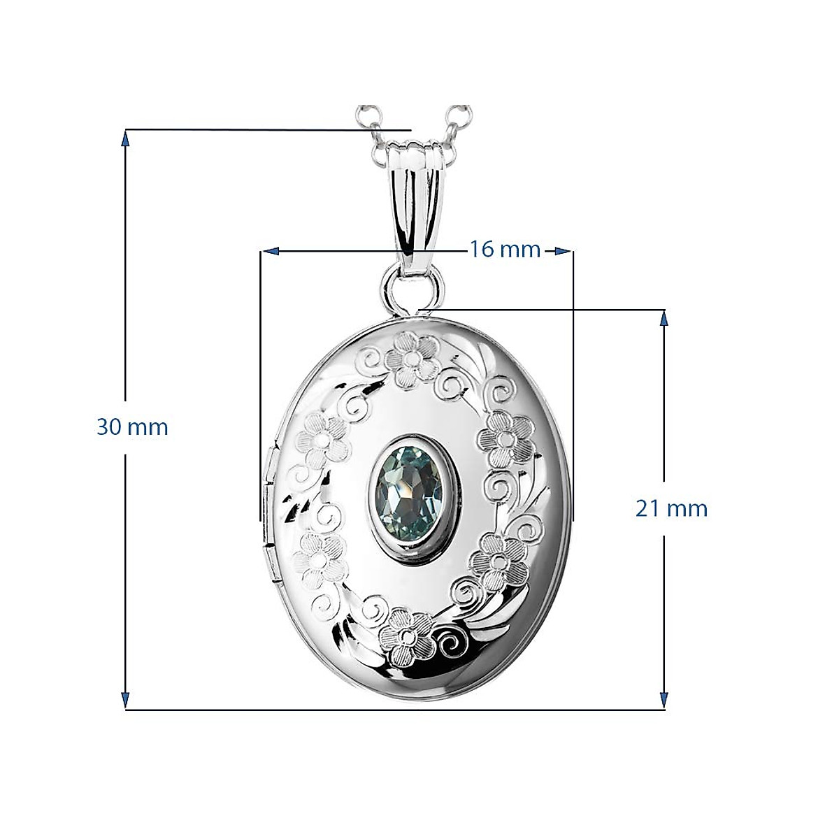 FJC Finejewelers Sterling Silver Oval Locket Pendant Necklace with Genuine Aquamarine March Birthstone