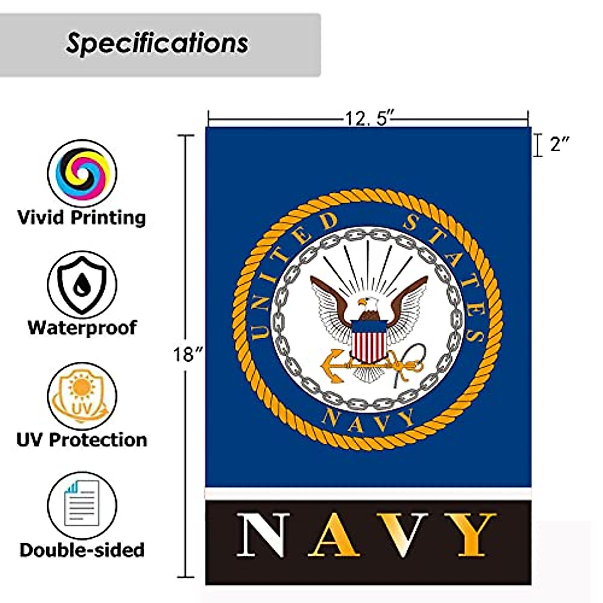 US Navy Military Garden Flags 12x18 Double Sided- United States USN Navy Memorial Small Flag Yard Banner for US Navy Naval