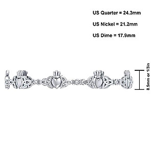 US Jewels 925 Sterling Silver Celtic Trinity Claddagh Symbol Link Bracelet, 7"