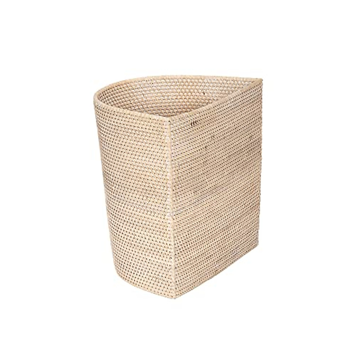 Kouboo Laguna Half-Moon Rattan Waste Basket, Off-White/Latte