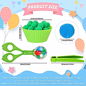 142 Pieces Fine Motor Skills Handy Scooper Set Sensory Bin Filler Includes 12 Sorting Bowls, 8 Tweezers, 2 Scissors Clips, 120 Plush Balls for Early Education and Sorting Counting Training Development