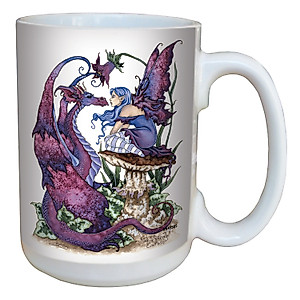Fantasy The Staring Contest Fairy and Dragon Large 15-Ounce Ceramic Coffee Mug Cup by Amy Brown - Fairies Gift - Tree-Free Greetings lm43585