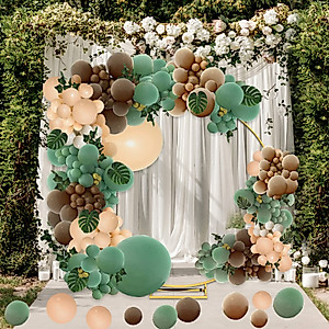 PERPAOL 142PCS Sage Green Brown Balloon Garland Kit, Jungle Safari Wild Woodland Balloon Arch, Olive Green Gold Coffee Cocoa Balloons for Birthday Wedding Shower Party Decorations
