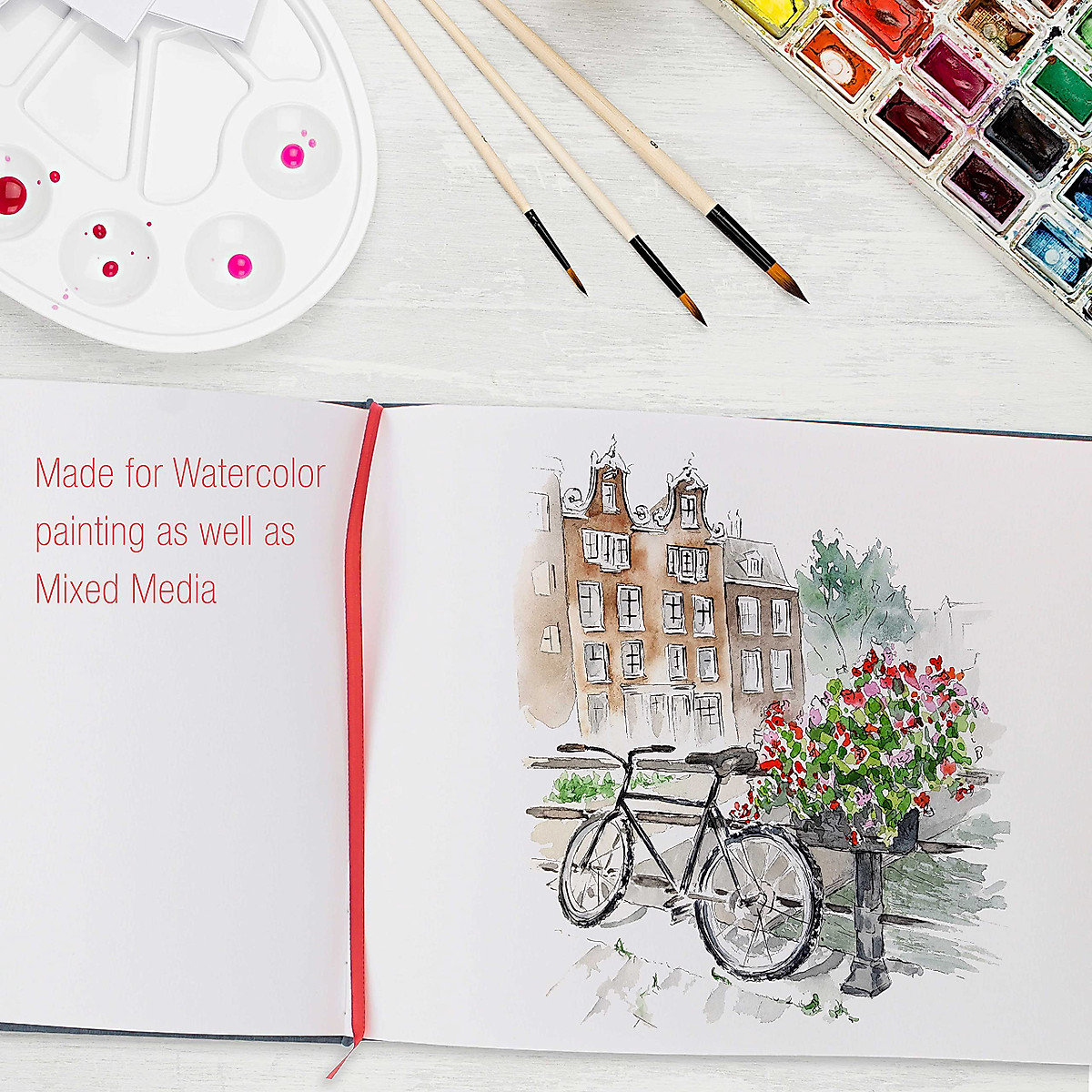 U.S. Art Supply 9" x 12" Watercolor Book, 2 Pack, 76 Sheets, 110 lb (230 gsm) - Linen-Bound Hardcover Artists Paper Pads - Acid-Free, Cold-Pressed, Brush Painting & Drawing Sketchbook Mixed Media