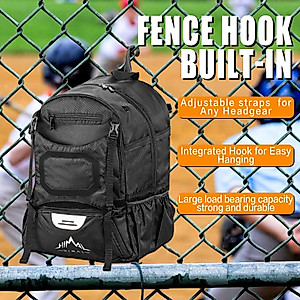 Himal Pro Baseball Bag Pro Baseball Bat Backpack for Baseball, TBall Softball Equipment Gear for Adults Holds 5 Bats, Helmet, Gloves, Cleats, Shoe Helmet Holder, Shoes Compartment Fence Hook