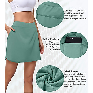 CHICHO High Waist Skirts for Women,Youth Casual Skirt Thin Golf Skort with Pockets Lightweight Tennis Skort Cool Athletic Skirts Swim Hiking Sun Protection Green 2Xlarge