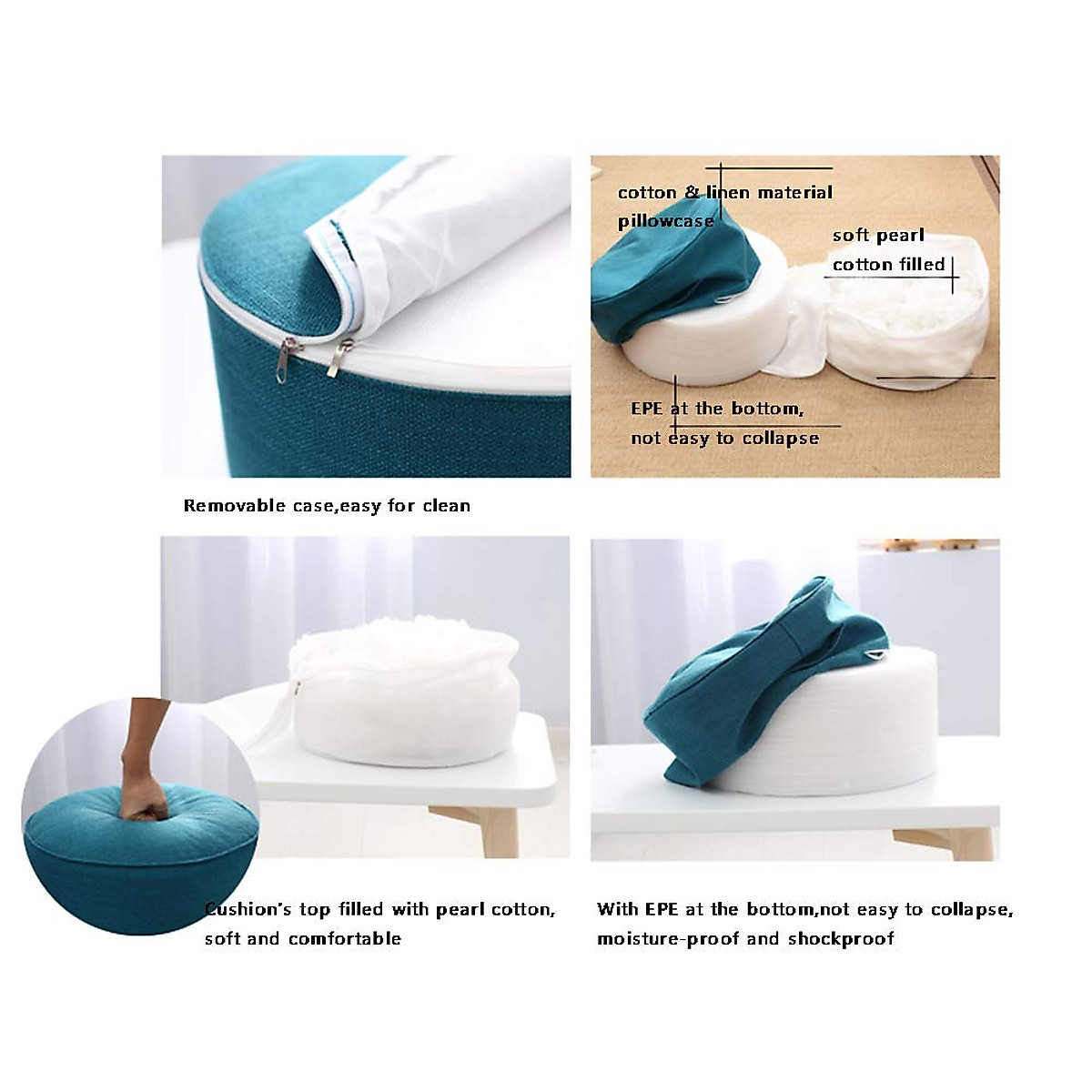 JINGXIN Cotton & Linen Floor Seating Pad Round Futon Stool Case Washable - Diameter 15 inch,Beige