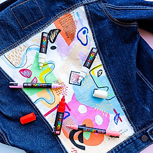 Posca Full Set of 8 Acrylic Paint Pens with Reversible Medium Point Pen Tips, Posca Pens are Acrylic Paint Markers for Rock Painting, Fabric, Glass Paint, Metal Paint, and Graffiti