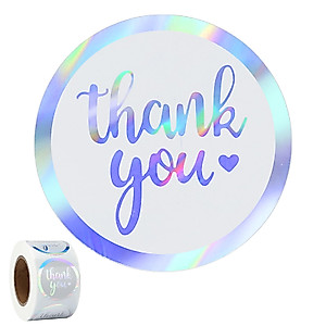 joycraft 500Pcs Thank You Stickers, 1.5 inch Round Holographic Rainbow Silver Thank You Gift Stickers Roll, Personalized Thank You Stickers for Small Business, Envelope Seals, Gift Wrapping, Bags
