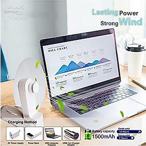 TAILISA Portable Handheld Fan, 2-speed Mini Portable Fan USB Rechargeable Personal Fan for Home Office Outdoor Travel White