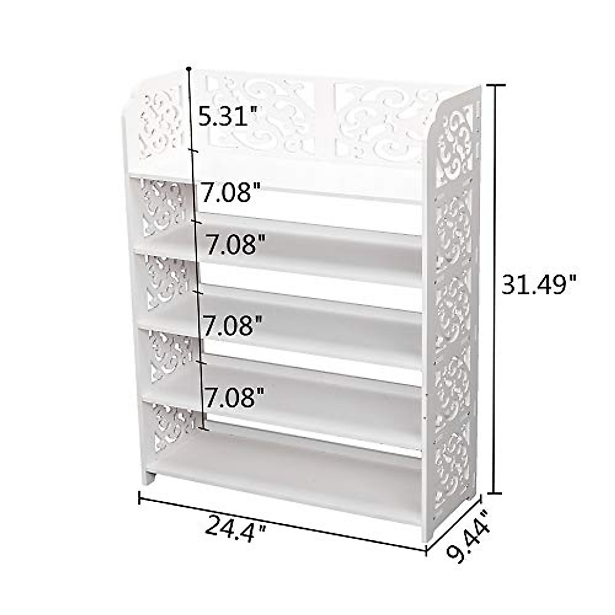 LeeMas White Wood Plastic Shoe Cabinet Carved Shoe Rack White Chic Hollow Shoe Tower Baroque Free Standing Shoes Storage Organizer Closet Shelves Holder Container (24.41 x 9.45 x 31.5), 5 Tiers