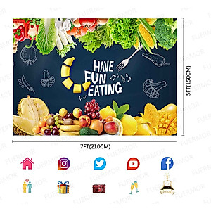 FUERMOR 7x5ft Fruit and Vegetable Theme Backdrop Have Fun Eating Family Gathering Party Decoration Banner Backdrops for Photography BJCJFU22