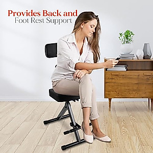 PYLE Drum Throne - Guitar Stool, Foldable & Portable Chair w/ Backrest & Footrest, Adjustable Music Stool for Adults, Padded Cushioned Seat & Back