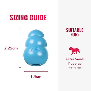KONG Puppy - Natural Teething Rubber Chew Toy for Dogs - Stuffable Dog Toy for Extended Playtime - Chew & Fetch Toy for Puppies - for XS Puppies - Blue