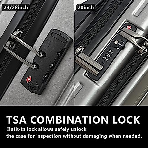 2pcs 20/28" Luggage Set HardShell ABS+PC, 20 Inch 21.65 * 15.35 * 7.87" Carry On Cabin with Front Pocket, 28" Suitcase 101L, YKK Zipper, TSA Lock, Gray