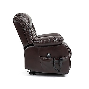 FULife Electric Lift Chair Power Recliner,Reclining Lifting Single Sofa Armchair with Heat and Massage,Heavy Duty Dual Motor Faux Leather Upholstery Lazy Lounge Couch w//USB Ports and Side Pockets
