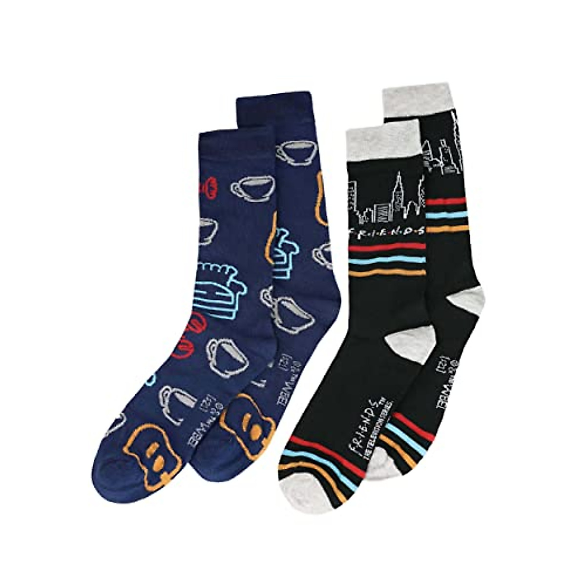 Hyp Friends TV Show All Over Print and Striped Pattern Men's Crew Socks 2 Pair Pack