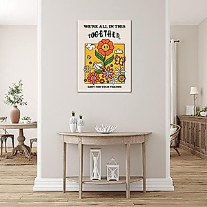 Aesthetic Posters Retro Decor,Retro Flower Poster, Retro 60s 70s Poster, Positive Quote Wall Art, Cute Room Decor, Cool Wall Decor.12x16 inches Unframed