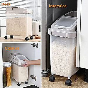 Zaop 20Lbs Airtight Rice Container with Detachable Wheels Dry Food Cereal Beans Storage Container,Sealed 12Lbs Cat Dog Pet Food Bin Tank,Coffee,16JEJDZE30C52TEXT