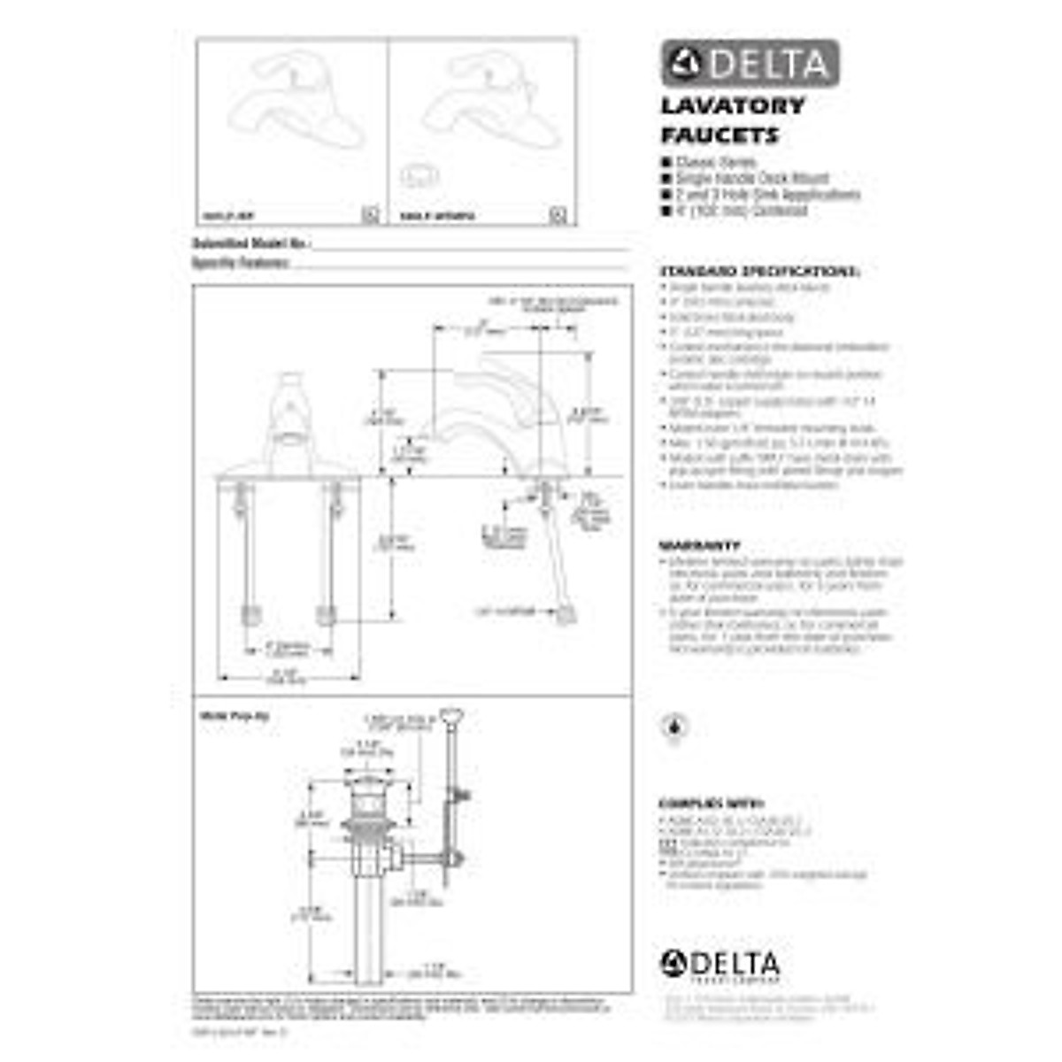 DELTA FAUCET 520LF-WFMPU, 5.00 x 6.50 x 5.00 inches, Chrome