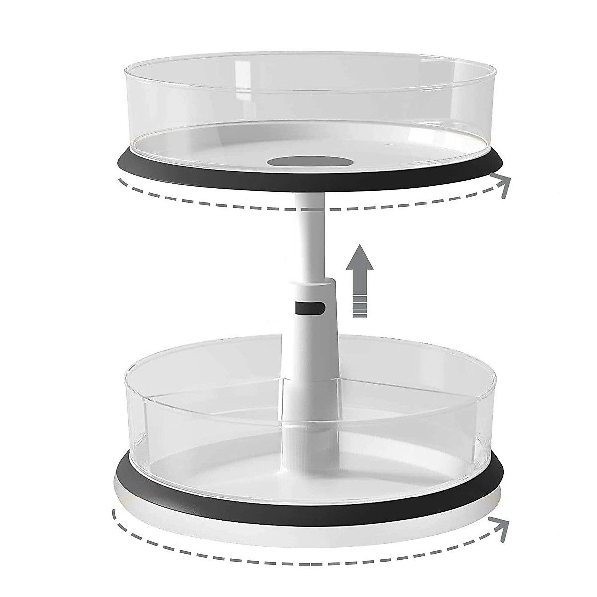 2 Tier Lazy Susan Turntable Kitchen Spice Rack Organizer for Cabinet Rotating Carousel Lazy Susan for Table Spice Storage Pantry Organization Height Adjust & Detachable Large Plastic Clear Bins