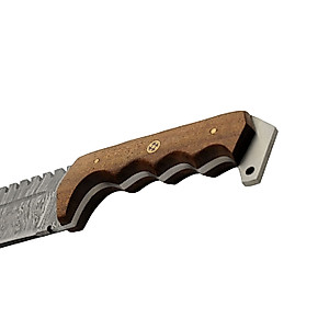 Damascus Steel Blade Stich Back Clip Point Wooden Handle 11.75 inch Hunting Knife