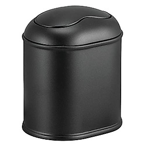 mDesign Modern Plastic Mini Wastebasket Trash Can Dispenser with Swing Lid for Bathroom Vanity Countertop or Tabletop - Dispose of Cotton Rounds, Makeup Sponges, Tissues - Black