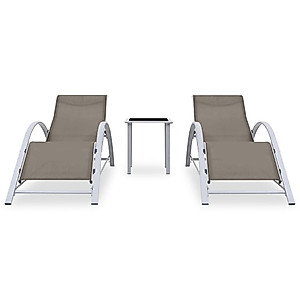 MINERWALL Sun Loungers 2 pcs with Table Aluminum Taupe,Patio Sunlounger Set with Table Comfortable and Durable Outdoor Furniture Sun Loungers, Outdoor Seating