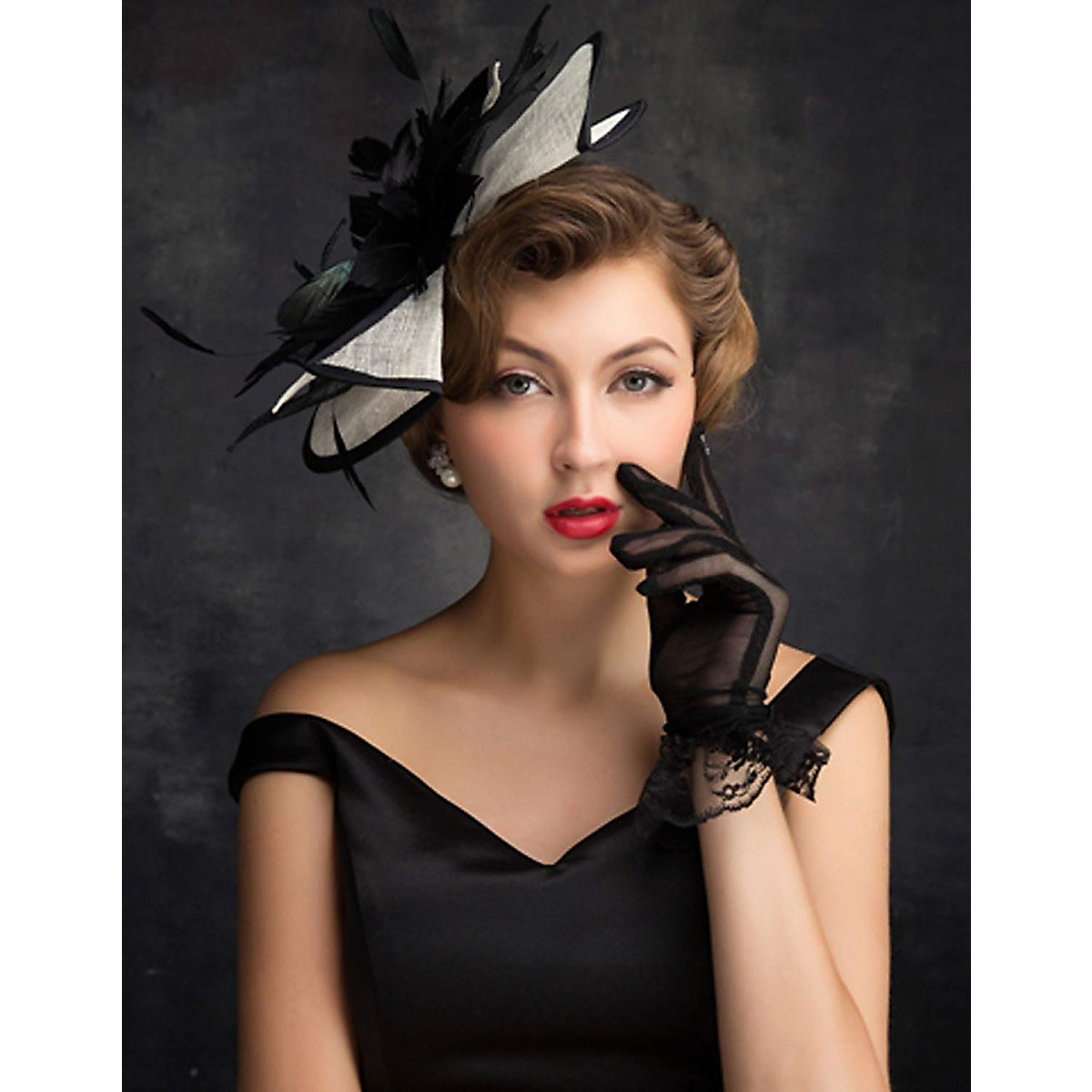 ORIDOOR Women Sinamay Fascinators Derby Church Tea Party Wedding Flower Feathers Headpiece with Headband Clips, Black, One Size