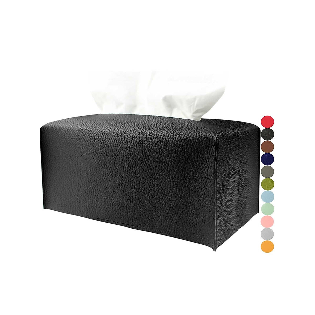 Tissue Box Holder Rectangular Leather – with Bottom Belt [JESMINI, Black] Modern Long PU Leather Rectangle Tissue Box Cover Holder Decorative for Bathroom Vanity Countertop/Night Stands/Office Desk
