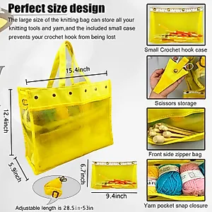 Knitting Bag Large Yarn Storage Organizer,Crochet Bags and Totes,Yarn Bags for Crocheting,Crochet Storage Bags for Crochet Hooks,Knitting Needles,Knit Bags for Crochet Lovers,Mother's Day Gift(Yellow)