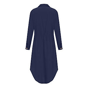 Ceboyel Linen Shirt Dresses for Women Button Down Drawstring Causal Dress Plain Long Maxi Dresses Trendy Ladies Outfits 2023 Sundresses for Women Navy 2X