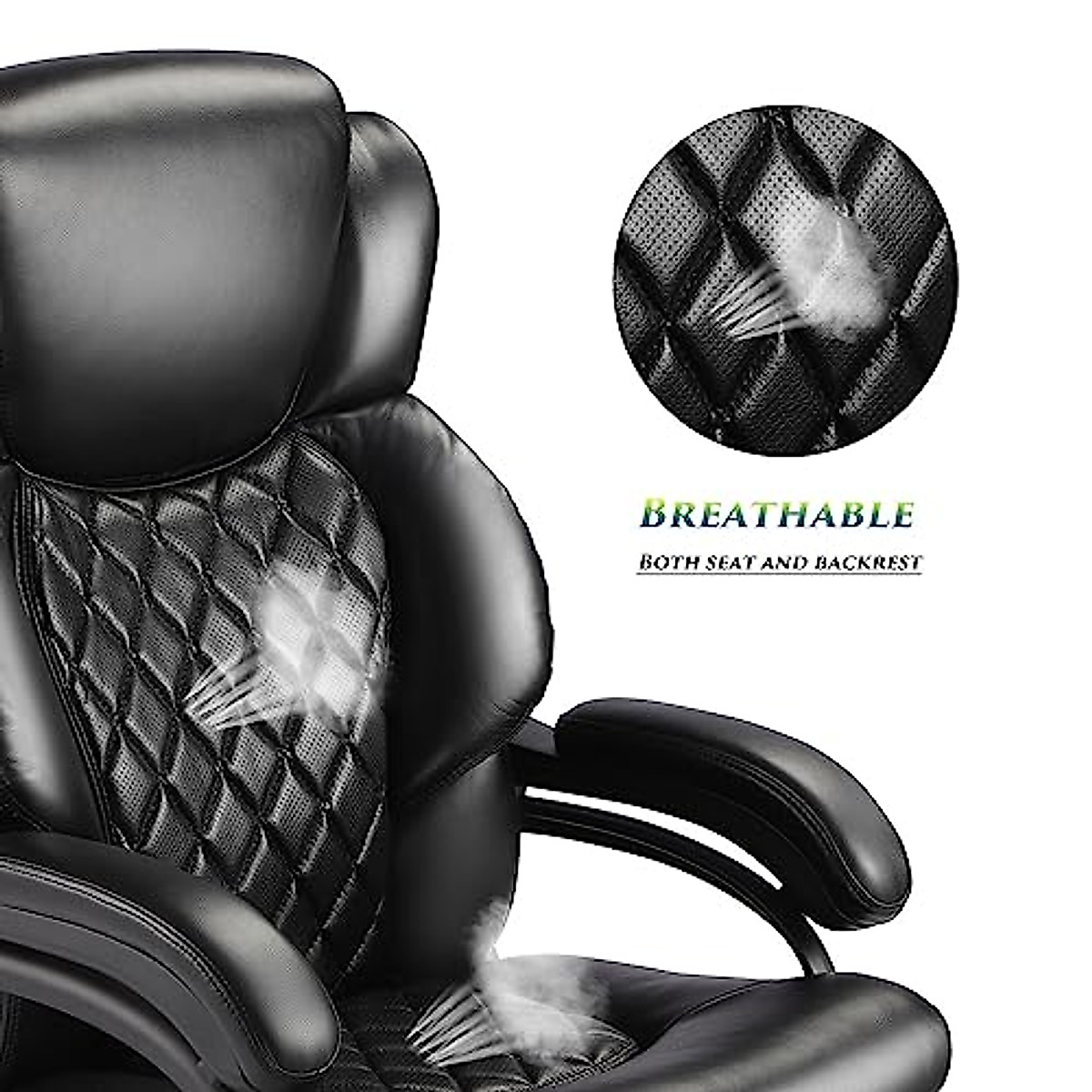 400lbs Big and Tall Office Chair Wide Spring Seat Executive Office Chair for Heavy People Adjustable Headrest Home Office Desk Chair with Heavy Duty Casters 360 Swivel High Back Computer Chair (BLACK)