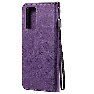 SATURCASE Case for Oppo Reno 6 Pro 5G, Classical PU Leather Flip Magnet Wallet Stand Card Slots Protective Cover with Hand Strap for Oppo Reno 6 Pro 5G (XD-Purple)