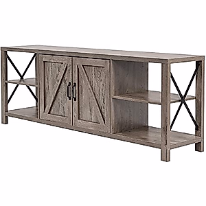 70 Inch TV Stand for 75 Inch TV Entertainment Center Farmhouse, Modern Barn Door TV Console Table with Storage Cabinets and Shelves for TVs Up to 75", Rustic Gray Wash