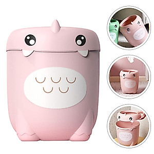 Ciieeo Pink Plastic Open-Top Trash Can, 12-Inch, Cute Animal Shape