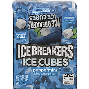 ICE BREAKERS Ice Cubes Peppermint Sugar Free Chewing Gum Bottles, 3.24 oz (6 Count, 40 Pieces)