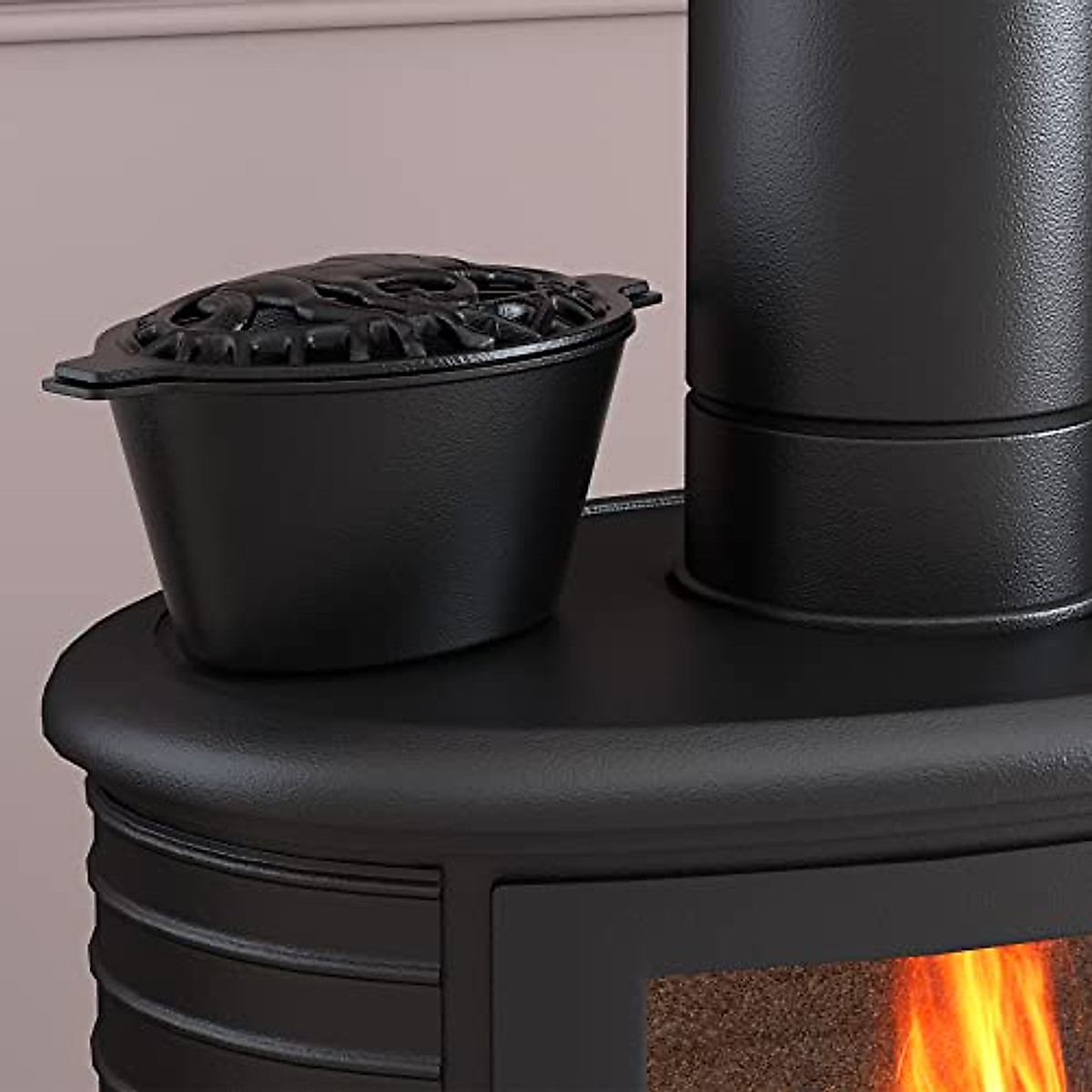 FireBeauty Woodstove Steamer Stove Humidifier Cast Iron Lattice Top Rust Resistant 2.3 Quart Capacity (horse)