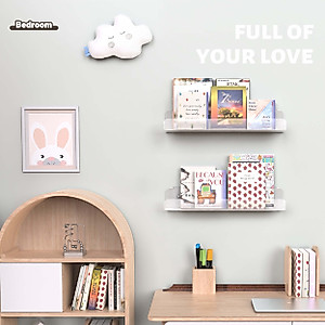 BTSD-home 4 Pack 15" Clear Acrylic Shelves Display Ledge for Wall Storage, Acrylic Floating Shelves Wall Mounted for Kids Bookshelf, Bedroom, Living Room, Bathroom, Kitchen.